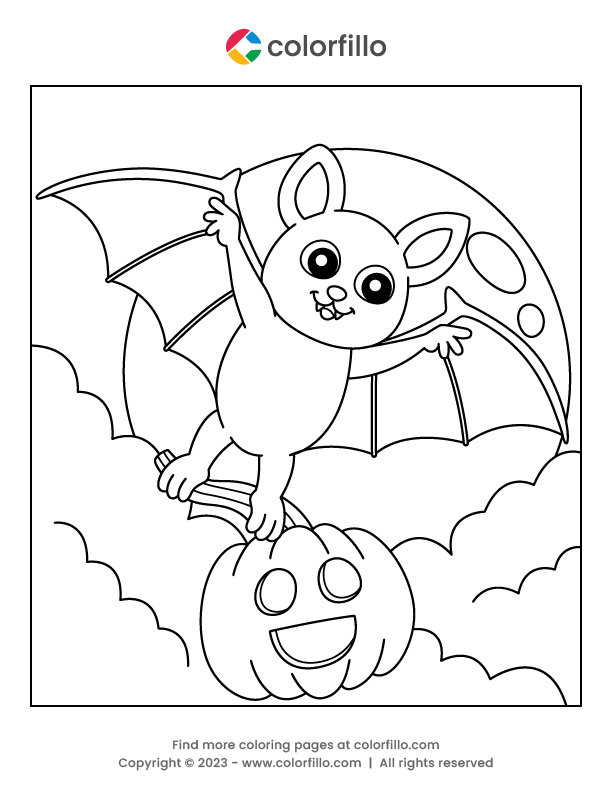 Free Online Flying Bat Halloween Coloring Page - colorfillo