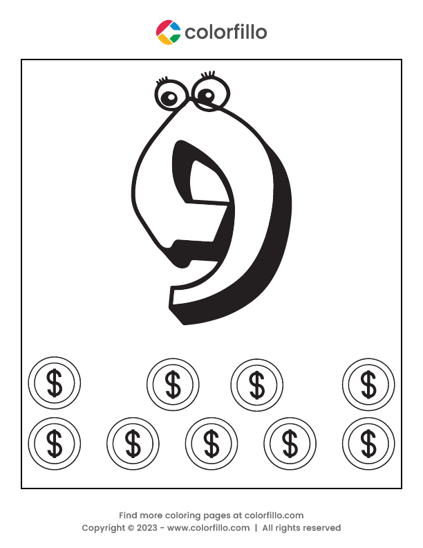 Free Online Number 9 Coloring Page - colorfillo