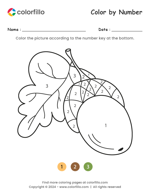 Free Online Acorn Color by Number - colorfillo