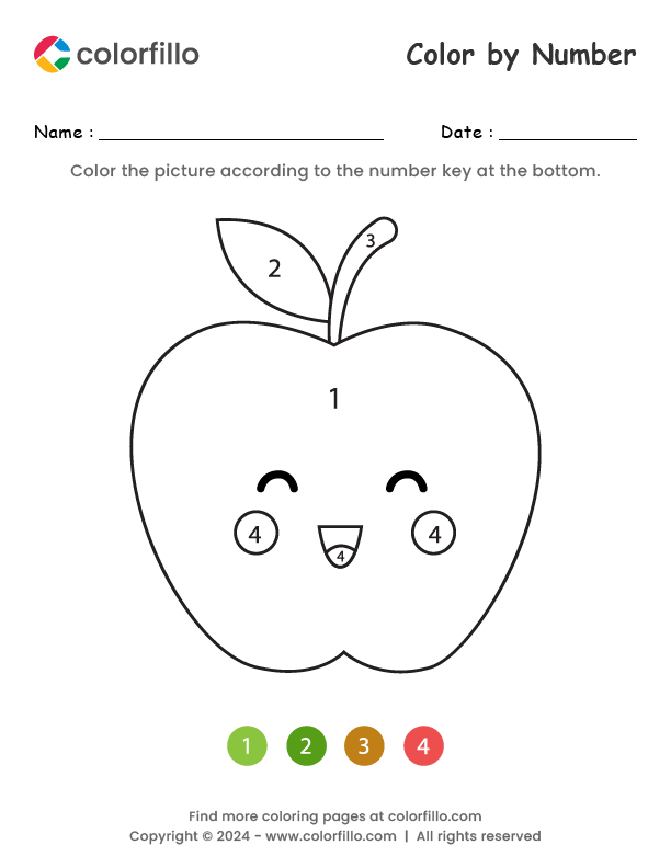 Free Online Apple Color by Number - colorfillo