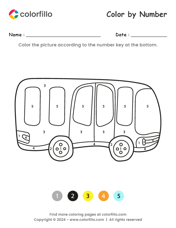 Free Online Bus Color by Number - colorfillo