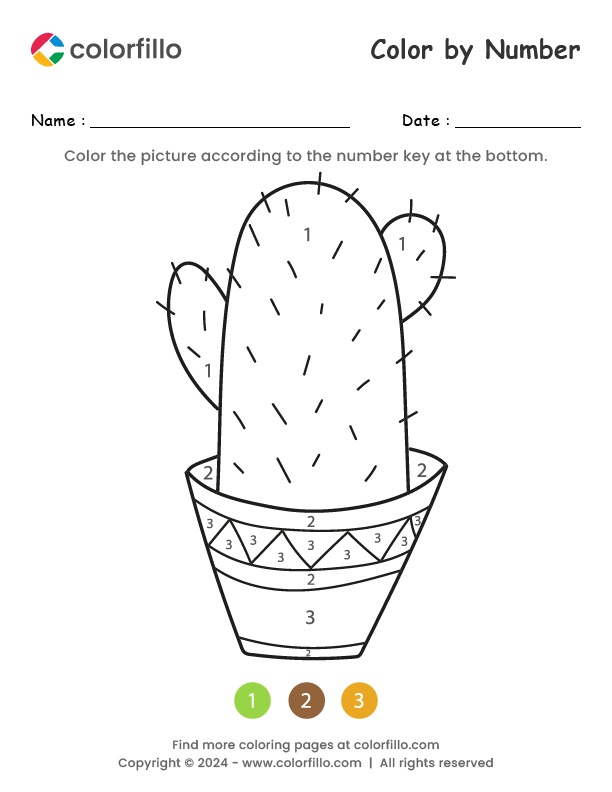 Free Online Cactus Color by Number - colorfillo