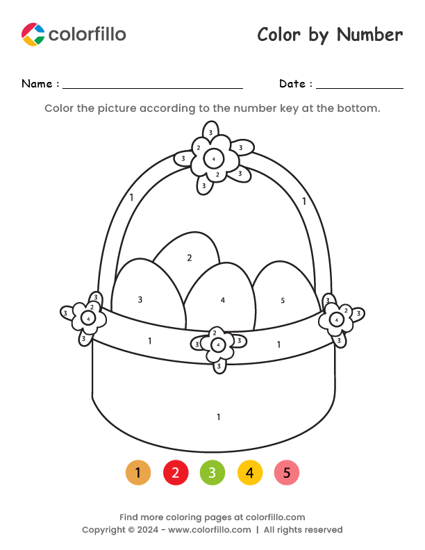 Free Online Easter Basket Color by Number - colorfillo