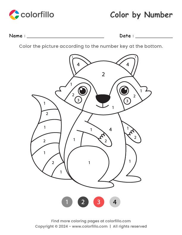 Free Online Raccoon Color by Number - colorfillo