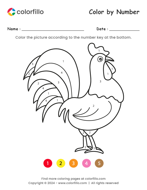 Free Online Rooster Color by Number - colorfillo