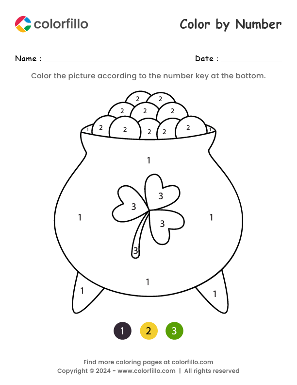 Free Online Shamrock Cauldron Color by Number - colorfillo