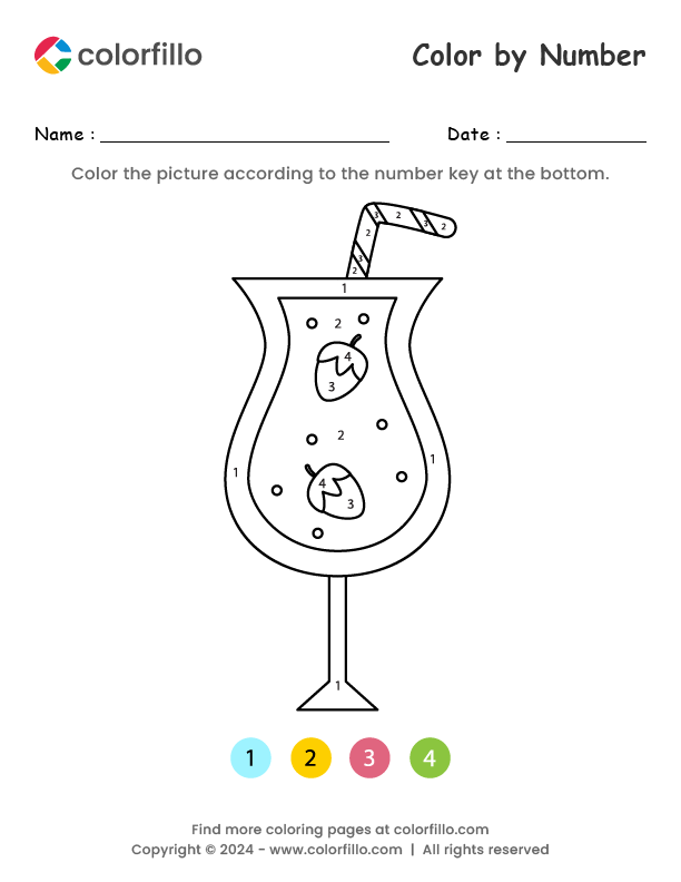 Free Online Strawberry Cocktail Color by Number - colorfillo