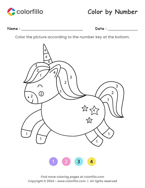 Free Online Unicorn Color by Number - colorfillo