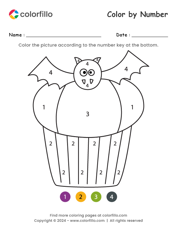 Free Online Bat Cupcake Color by Number - colorfillo