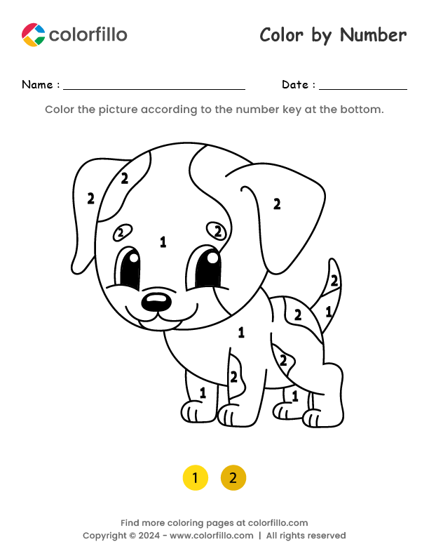 Free Online Cute Dog Color by Number - colorfillo