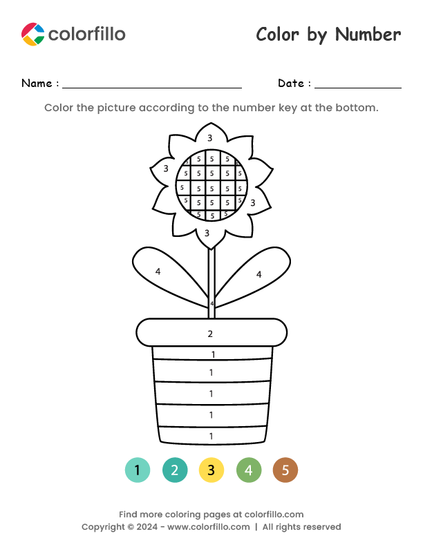 Free Online Sunflower Pot Color by Number - colorfillo