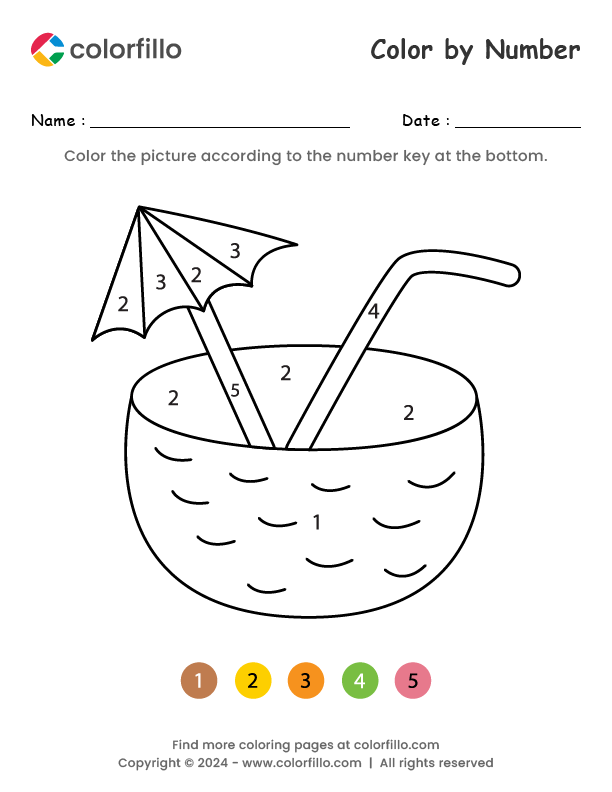 Free Online Coconut Cocktail Color by Number - colorfillo
