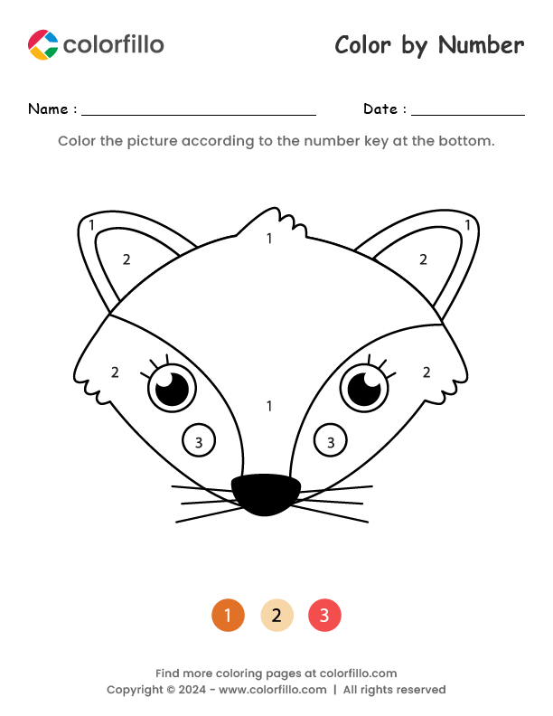 Free Online Fox Face Color by Number - colorfillo