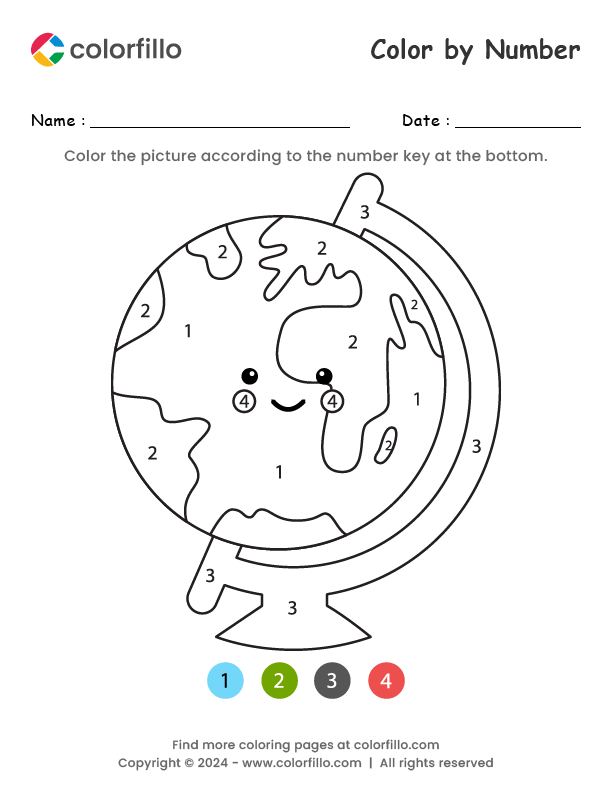 Free Online Globe Color by Number - colorfillo