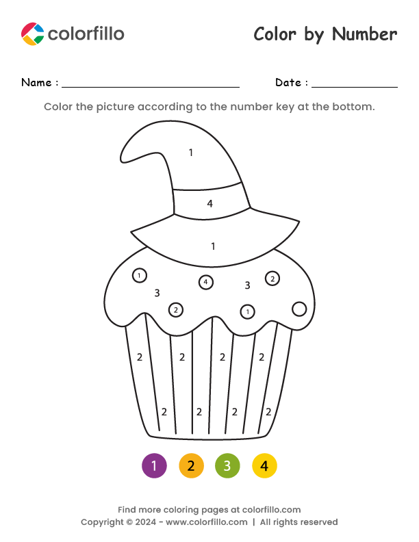 Free Online Halloween Cupcake Color by Number - colorfillo