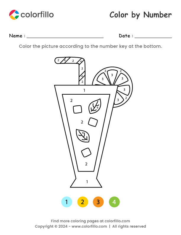 Free Online Lemon Cocktail Color by Number - colorfillo