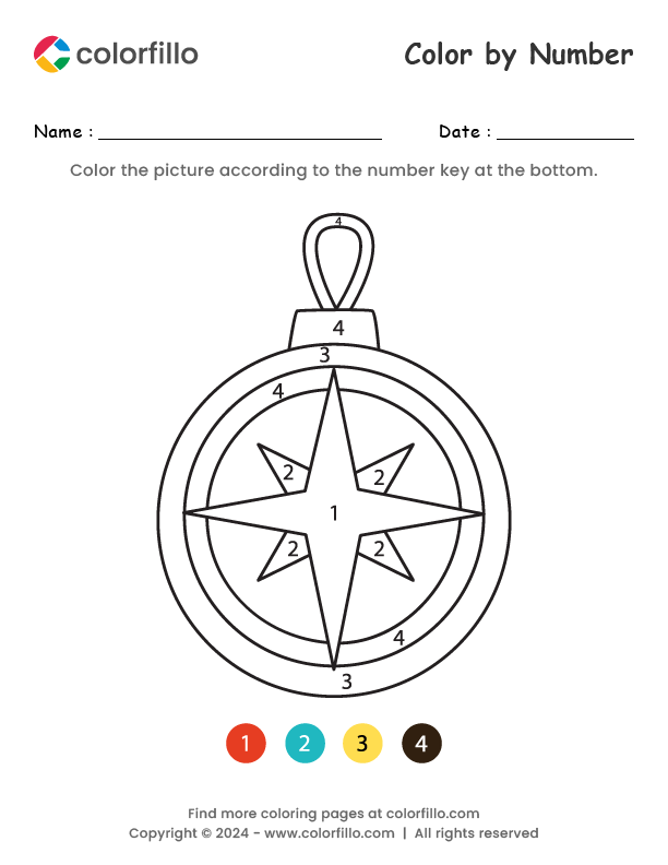 Free Online Magnetic Compass Color by Number - colorfillo