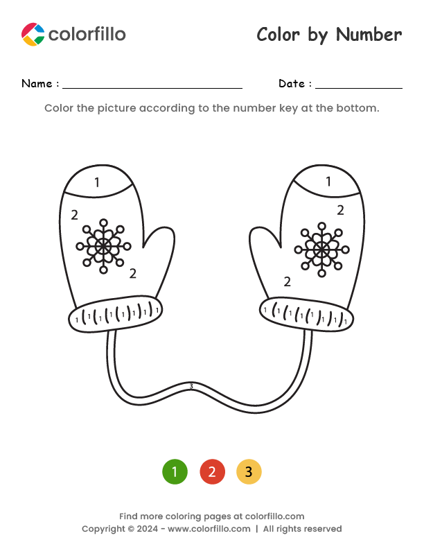 Free Online Mittens Color by Number - colorfillo