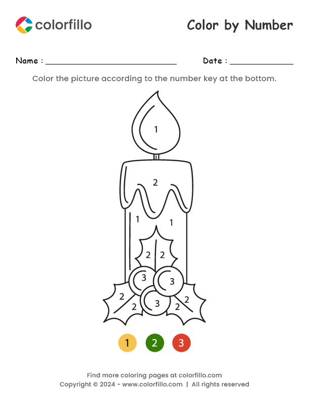 Free Online Xmas Candle Color by Number - colorfillo