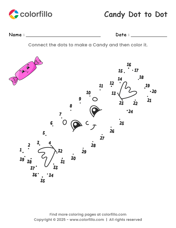 Free Printable Candy Dot to Dot Worksheet - colorfillo