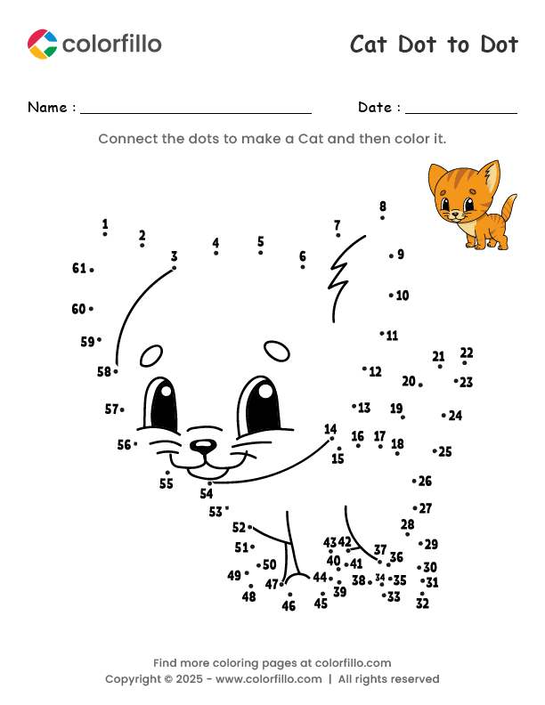 Free Printable Cat Dot to Dot Worksheet - colorfillo