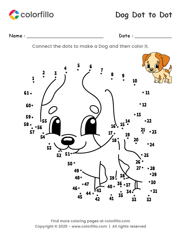 Free Printable Dog Dot to Dot Worksheet - colorfillo