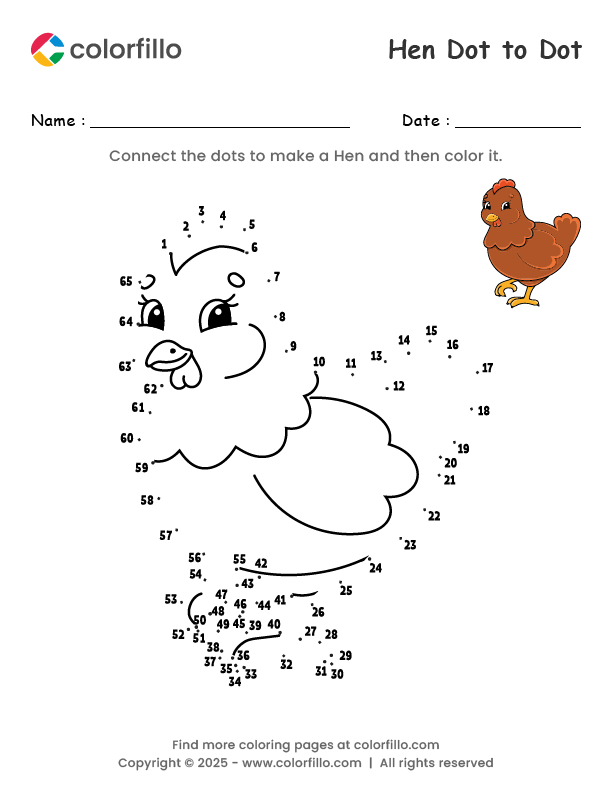 Free Printable Hen Dot to Dot Worksheet - colorfillo