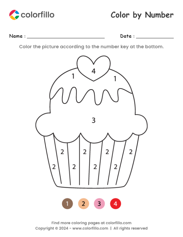 Free Online Cupcake Color by Number - colorfillo