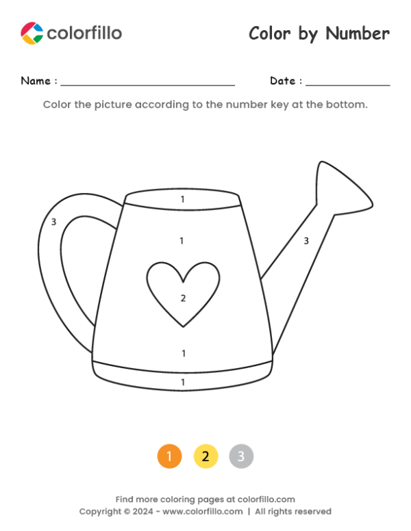 Free Online Watering Can Color by Number - colorfillo