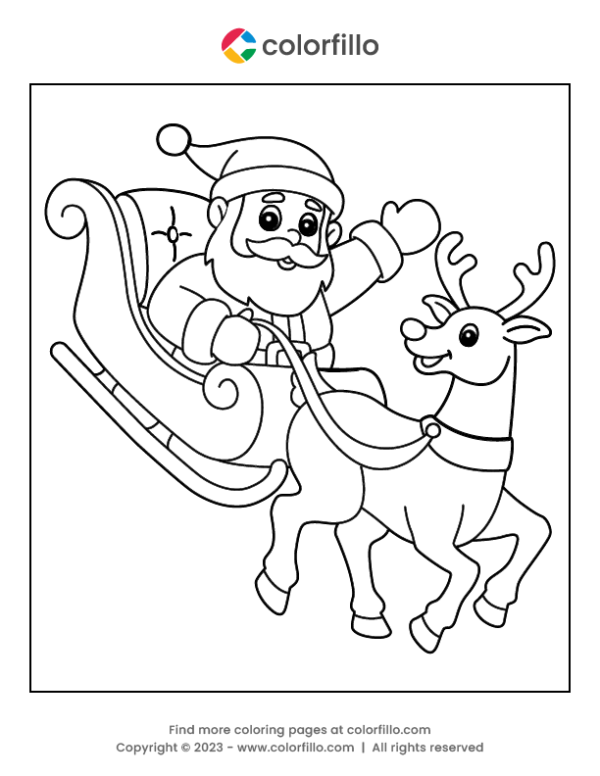 Free Online Christmas Santa Sleigh Reindeer - colorfillo