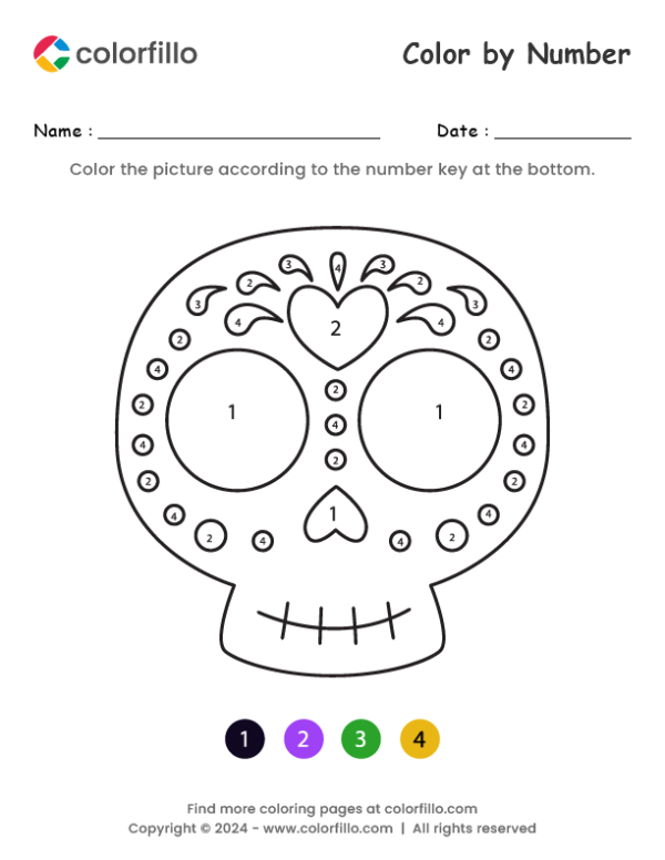 Free Online Mexican Skull Color by Number - colorfillo