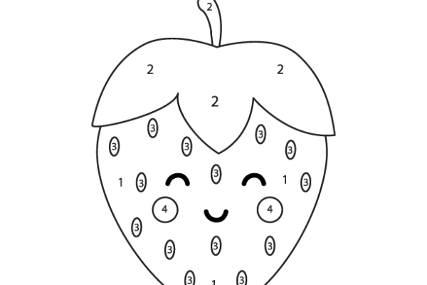 Strawberry Color by Number Coloring Page - colorfillo