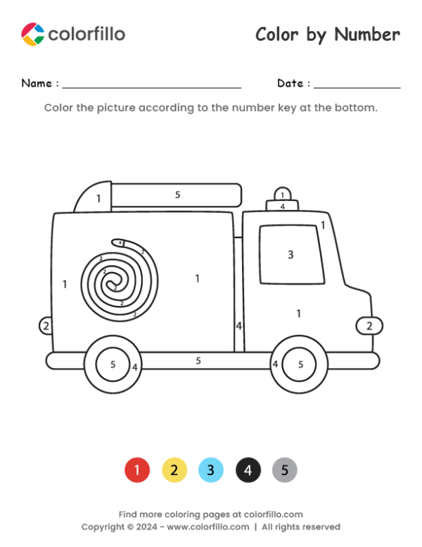 Free Online Fire Truck Color by Number - colorfillo