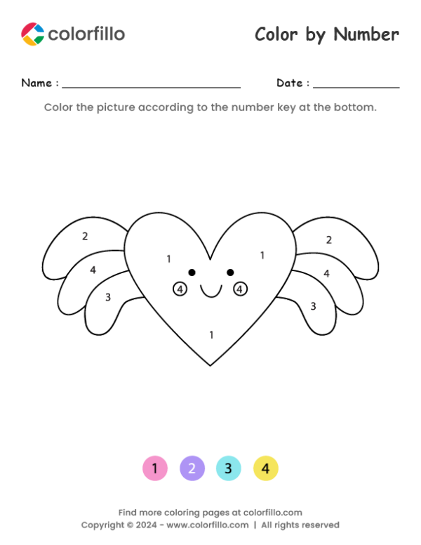 Free Online Flying Heart Color by Number - colorfillo