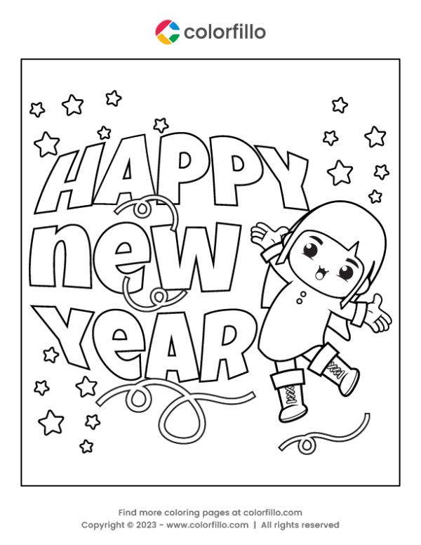 Free Online Happy New Year Coloring Page - colorfillo