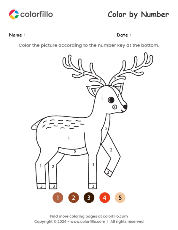 Free Online Cute Deer Color by Number - colorfillo
